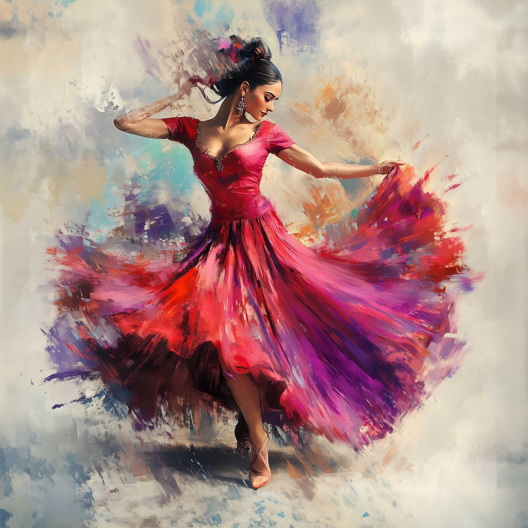 Flamenco Wall Art, Spanish Woman in Red Dress, Abstract Digital Art ...