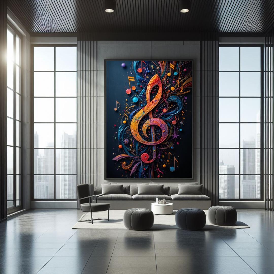 Abstract Mosaic Music Notes Poster: Mid-century Modern Jazz Art Print ...