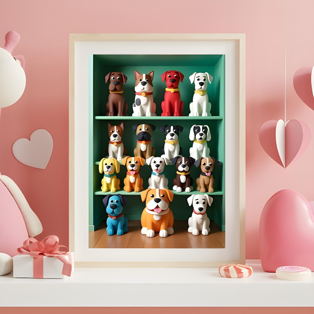 Dog Poster in Cartoon Style, Colourful Canine Collection, Cartoon ...