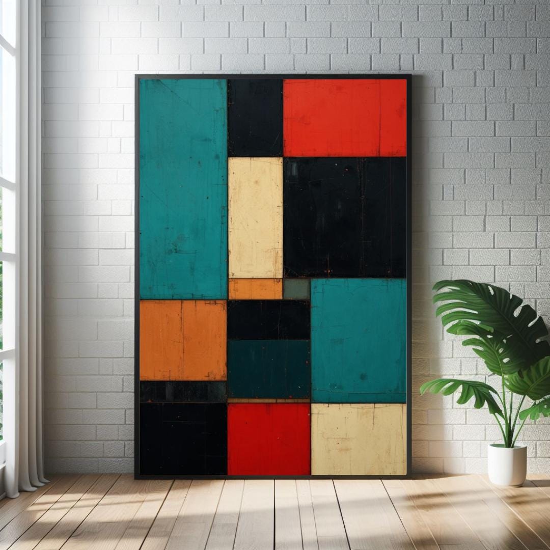 Modern Abstract Bauhaus Style Art Print: Geometric Shapes Primary ...