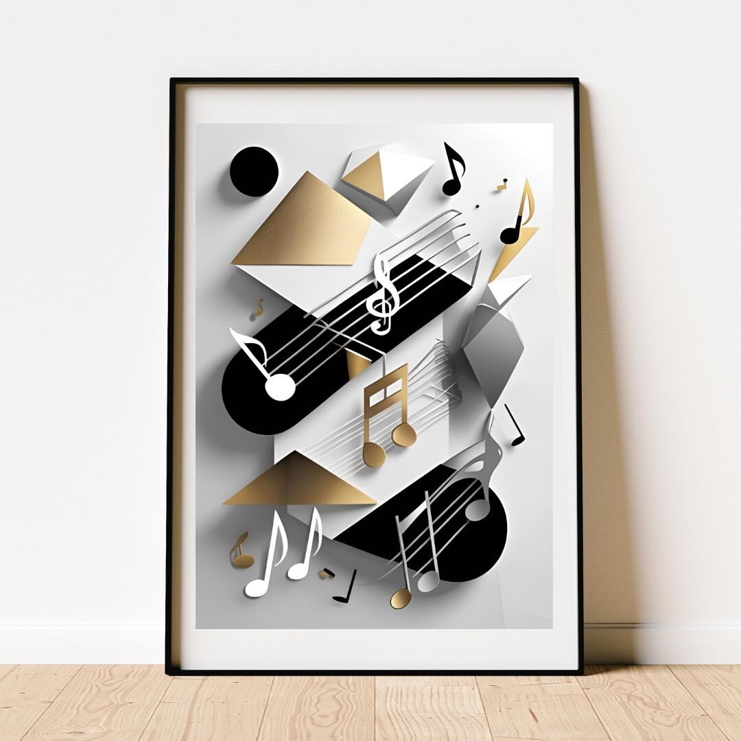 Abstract Music Notes Poster: Bauhaus Style Gold & Silver Art - Etsy