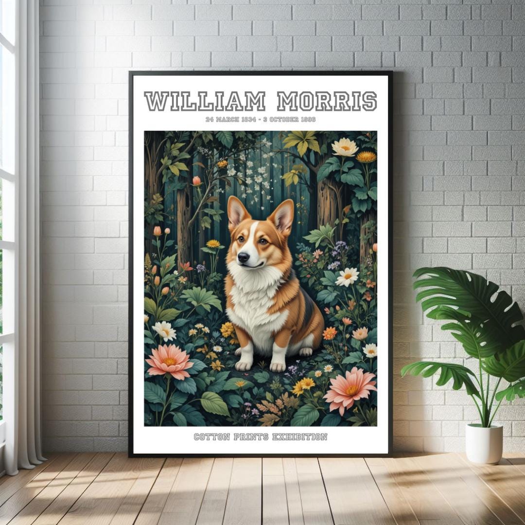 William Morris Corgis Welpe Hund Kunstdruck: Botanisches Garten ...