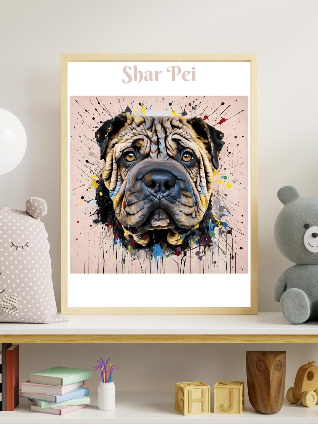 Dog Poster Digital Print Download Shar Pei Cartoon Dog Cute Dog Wrinkly ...