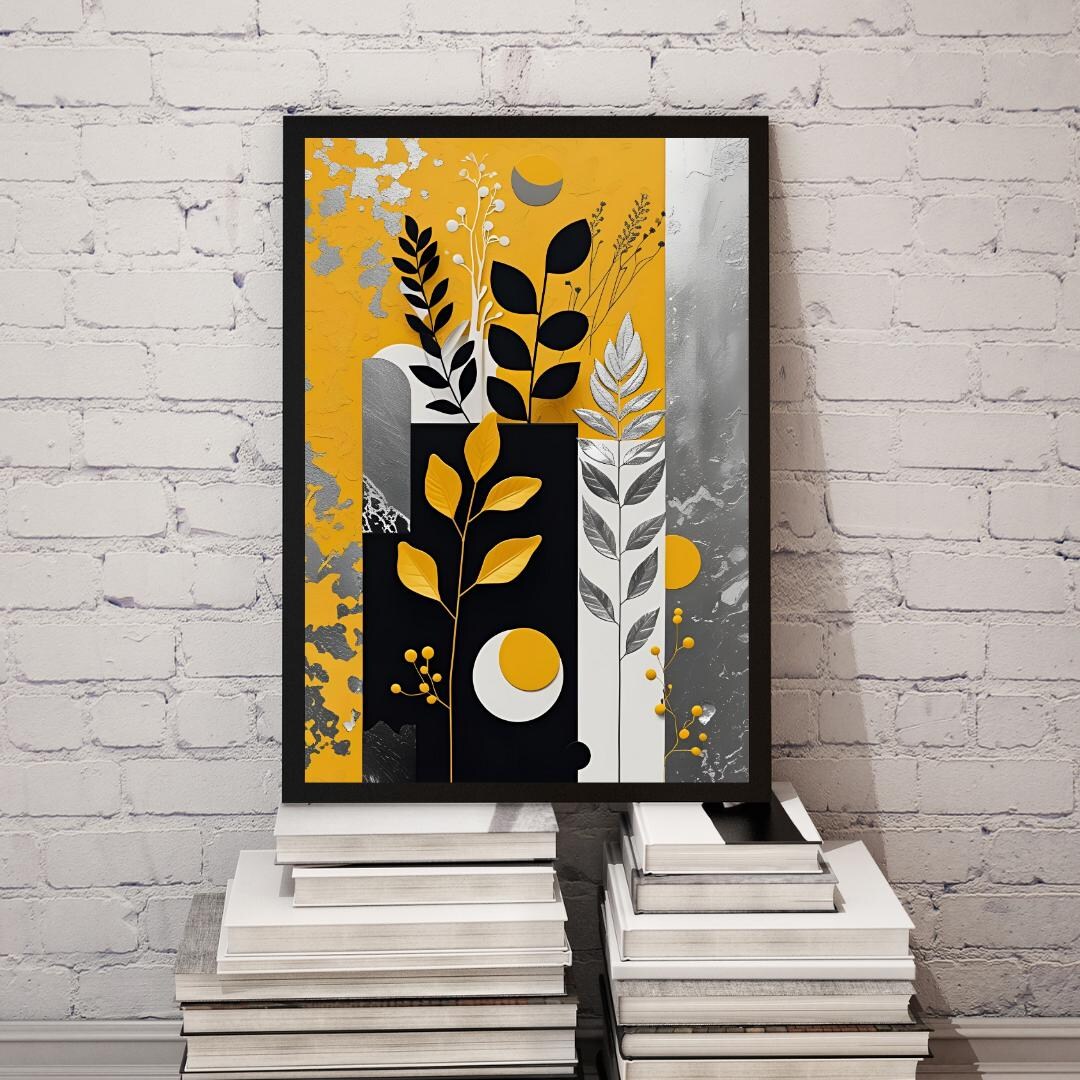 Yellow Abstract Floral Art Print: Mid-century Modern Botanic Wall Decor ...