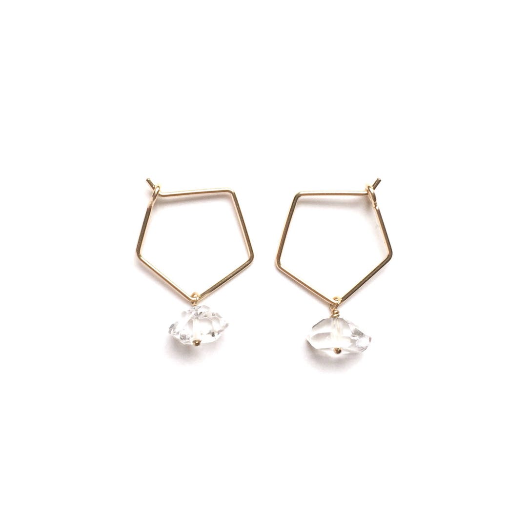 Handmade Mini Geo Hoops With Herkimer Diamonds / / Delicate Gemstone Wire Hoop Earrings in ...