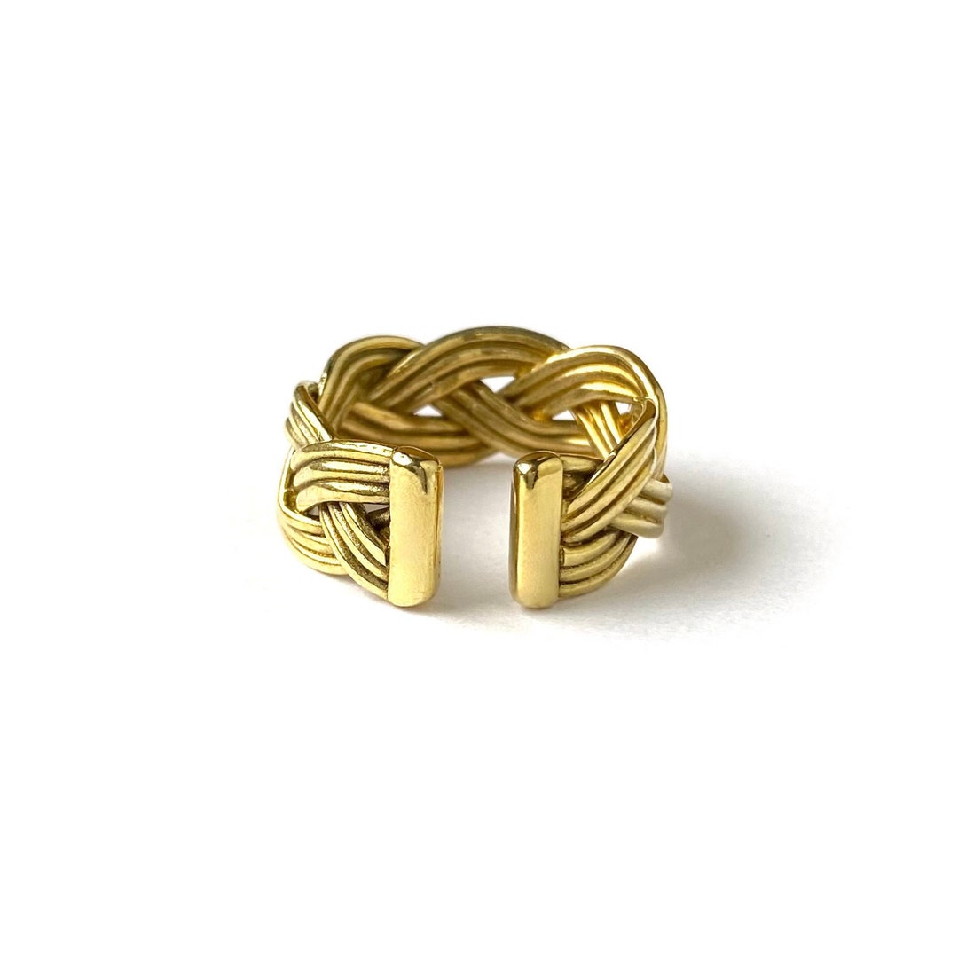 TRAVELER Adjustable & Reversible Braided Ring in Brass, Sterling Silver ...