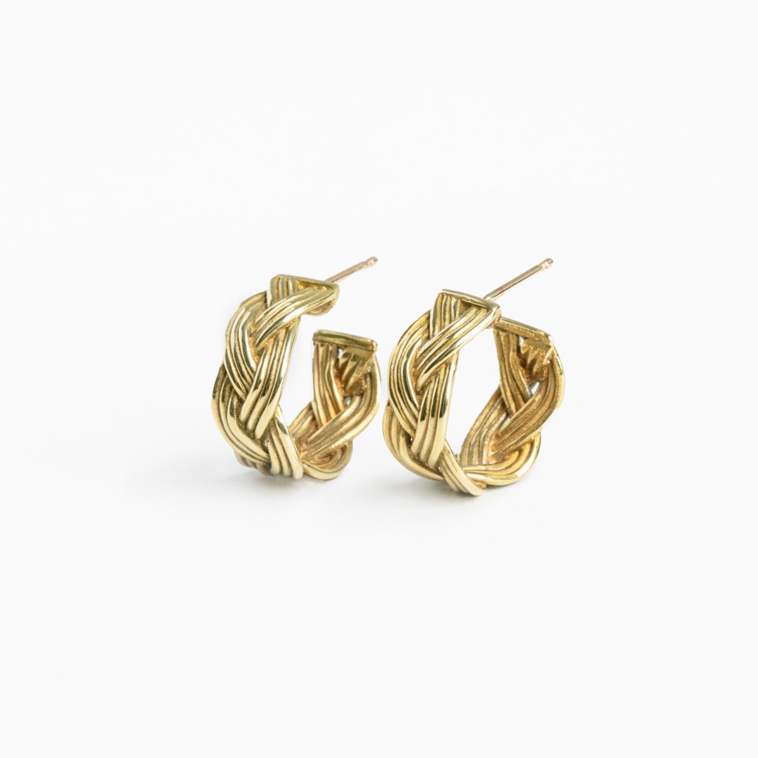 TRAVELER Braided Hoop Earrings / Handmade Cast Braid Hoops in Brass, Sterling Silver, Gold ...