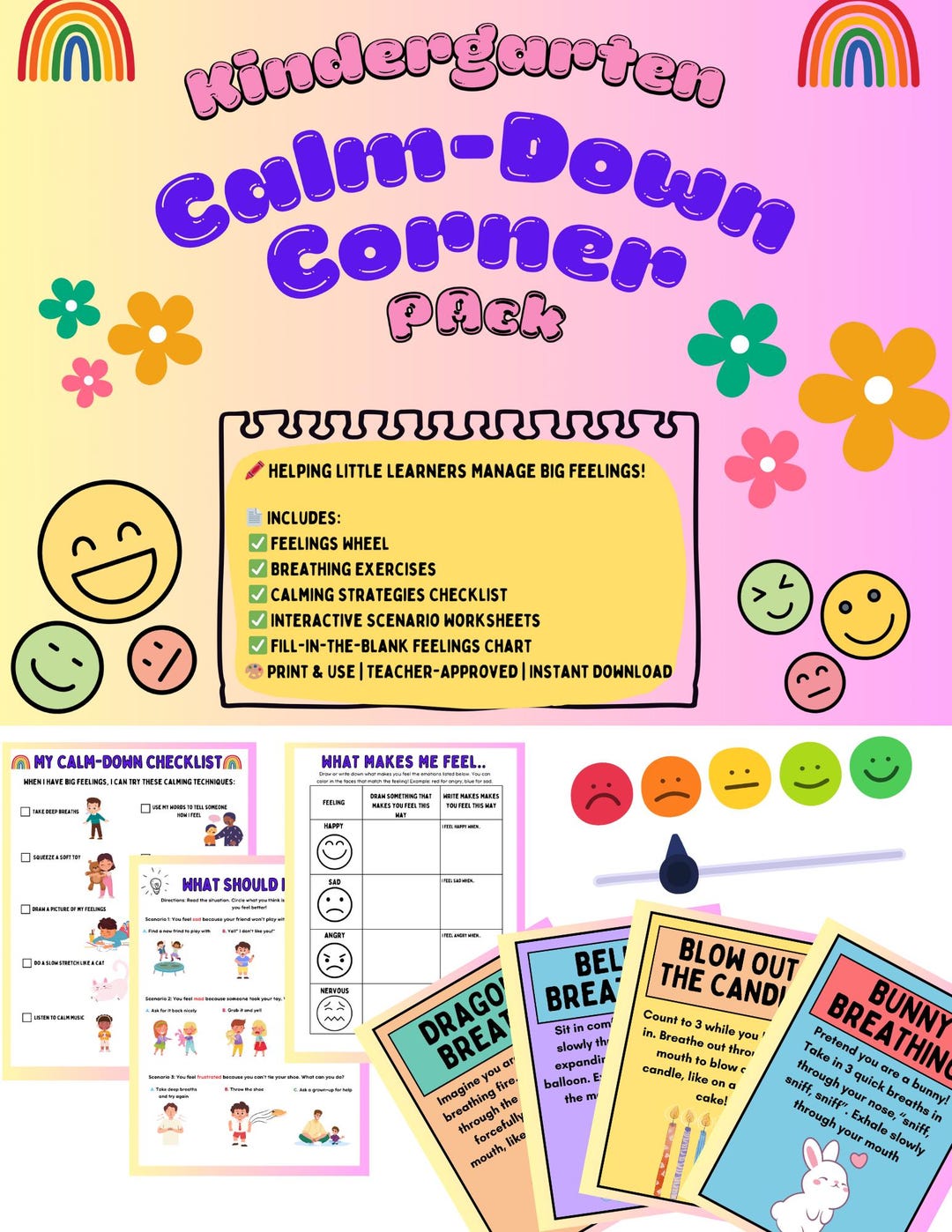 Kindergarten Calm Down Corner | SEL Worksheets | Emotional Regulation ...