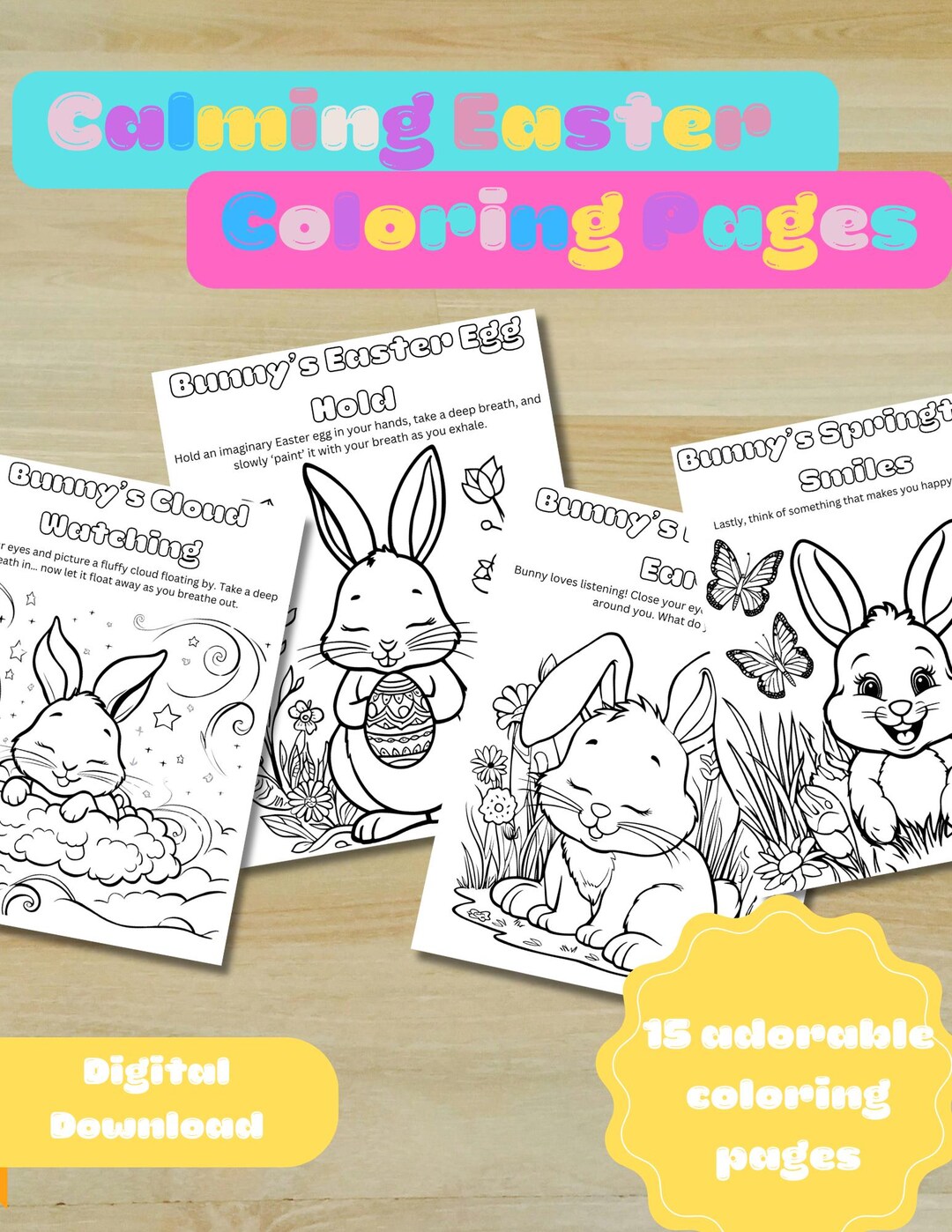 Easter Bunny Coloring Pages | Mindfulness Activities for Kids (digital ...