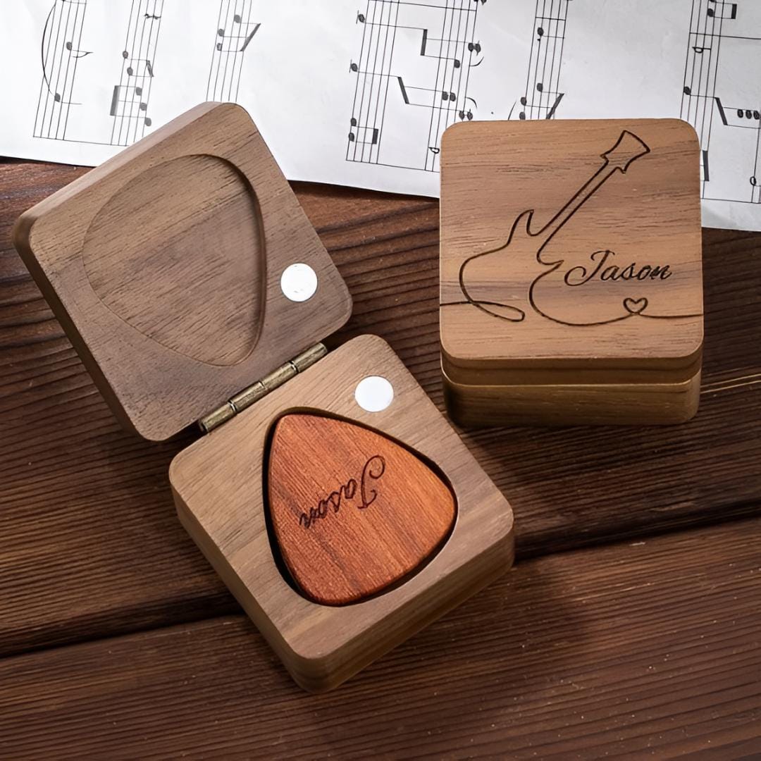Personalised Wooden Guitar Picks Box, Custom Guitar Pick, Wood Plectrum ...