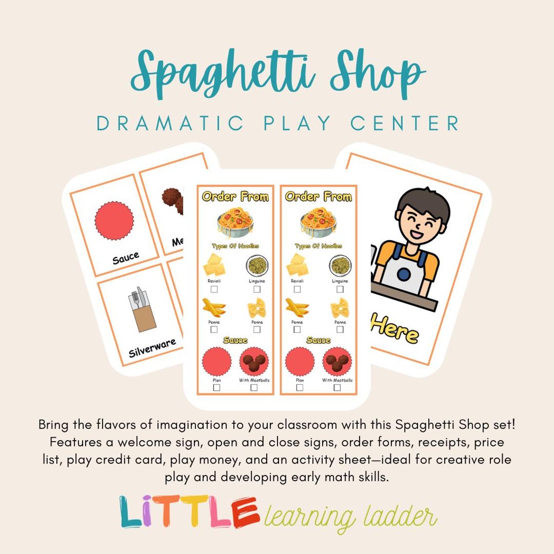 Spaghetti Shop Dramatic Play Printable | Pretend Play Pasta Restaurant ...