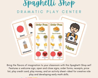 Spaghetti Shop Dramatic Play Printable | Pretend Play Pasta Restaurant ...