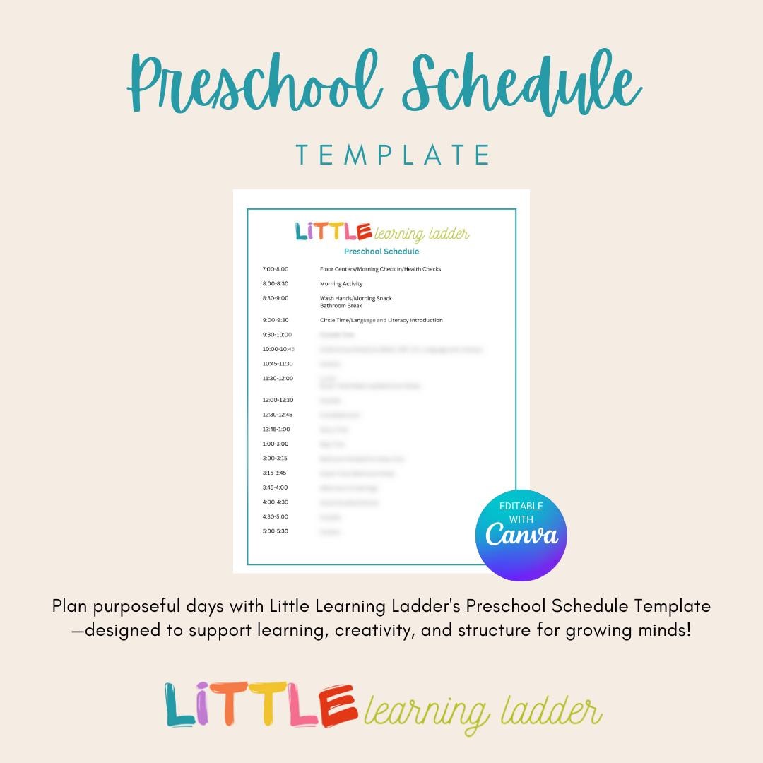 Customizable Preschool Schedule Template | Editable in Canva | Daily ...