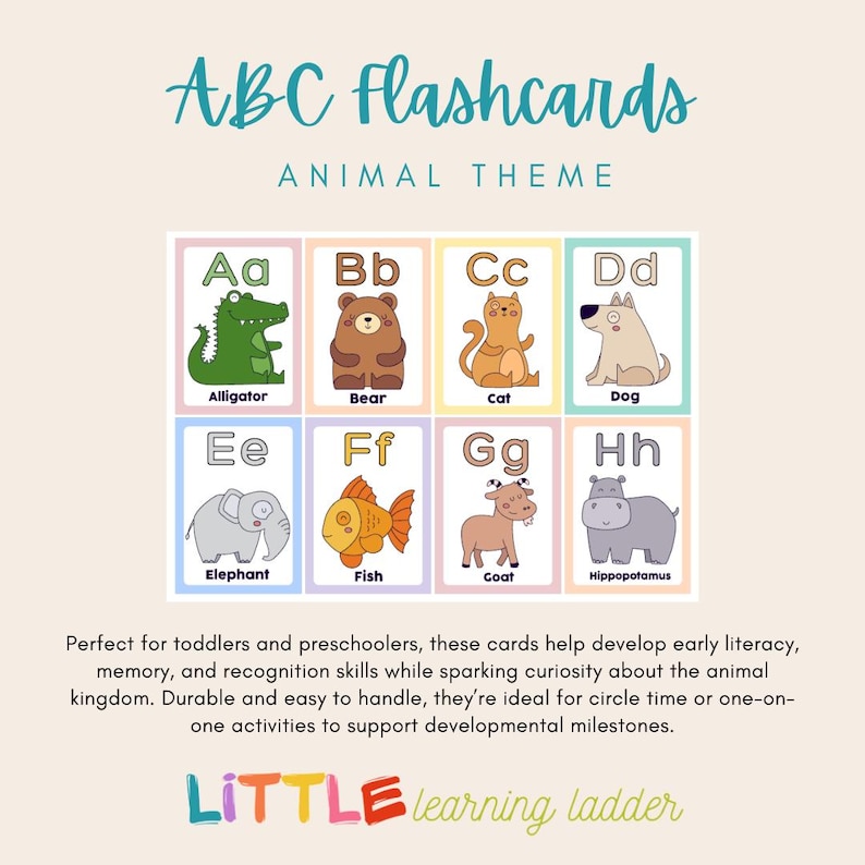 Animal ABC Flashcards Printable | Alphabet Learning Cards for Toddlers ...
