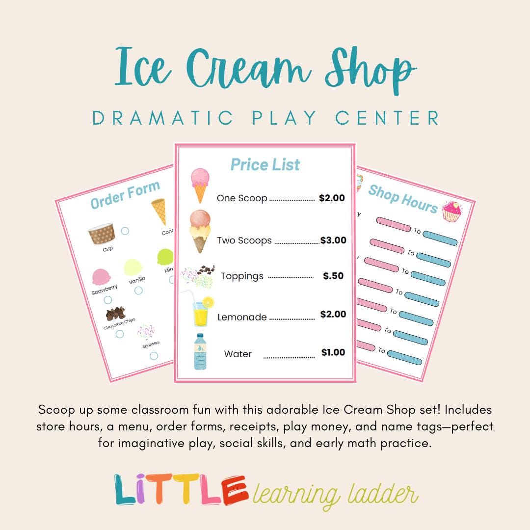 Ice Cream Shop Dramatic Play Printable | Pretend Play Set for Preschool ...