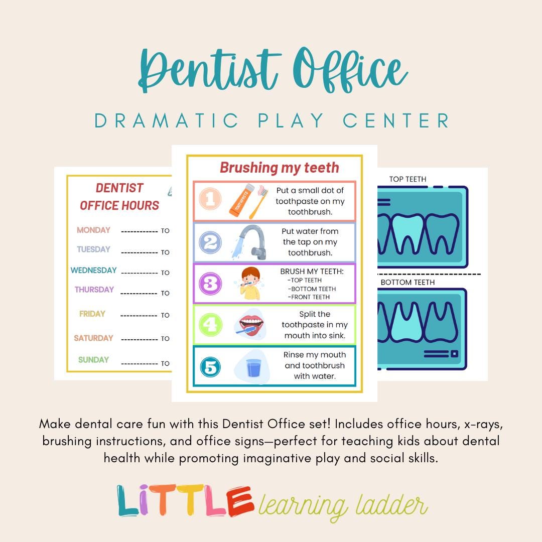 Dentist Office Dramatic Play Printable | Pretend Play Set for Preschool ...