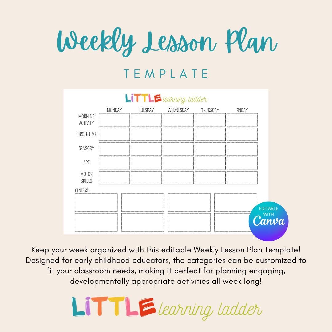 Editable Weekly Lesson Plan Template | Preschool & Teacher Planner ...