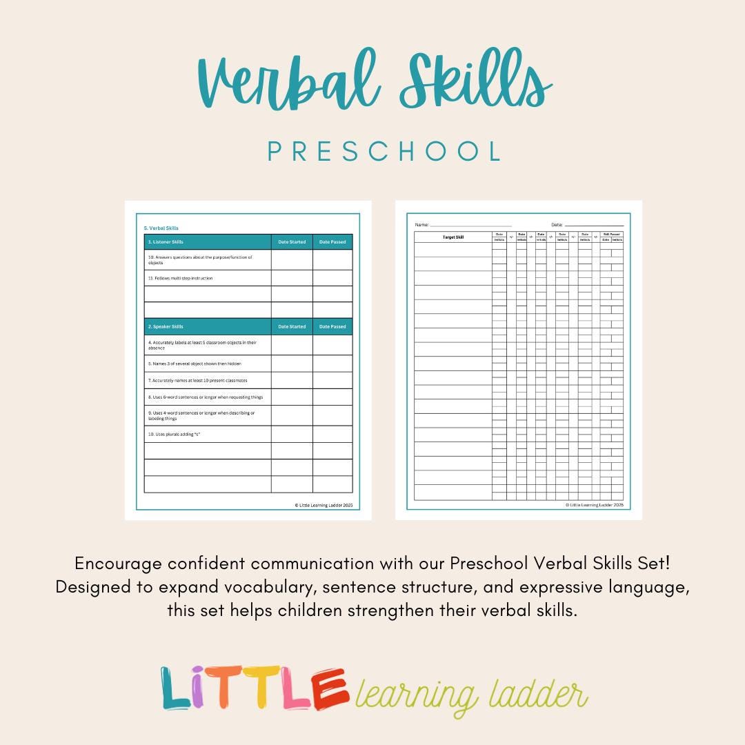 Preschool Verbal Skills Printable | Language Development for ...