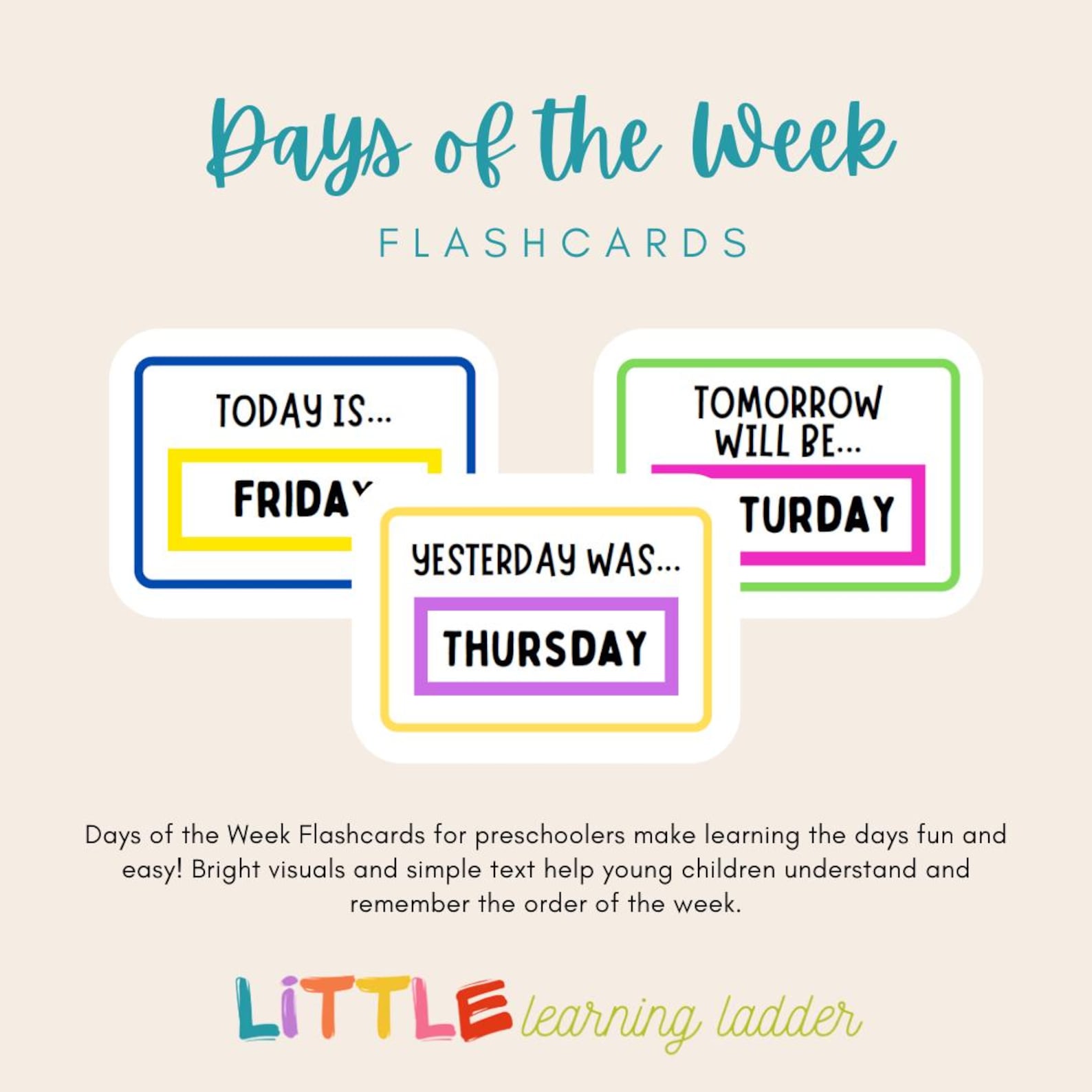 Days of the Week Flashcards Printable | Preschool Calendar Cards ...