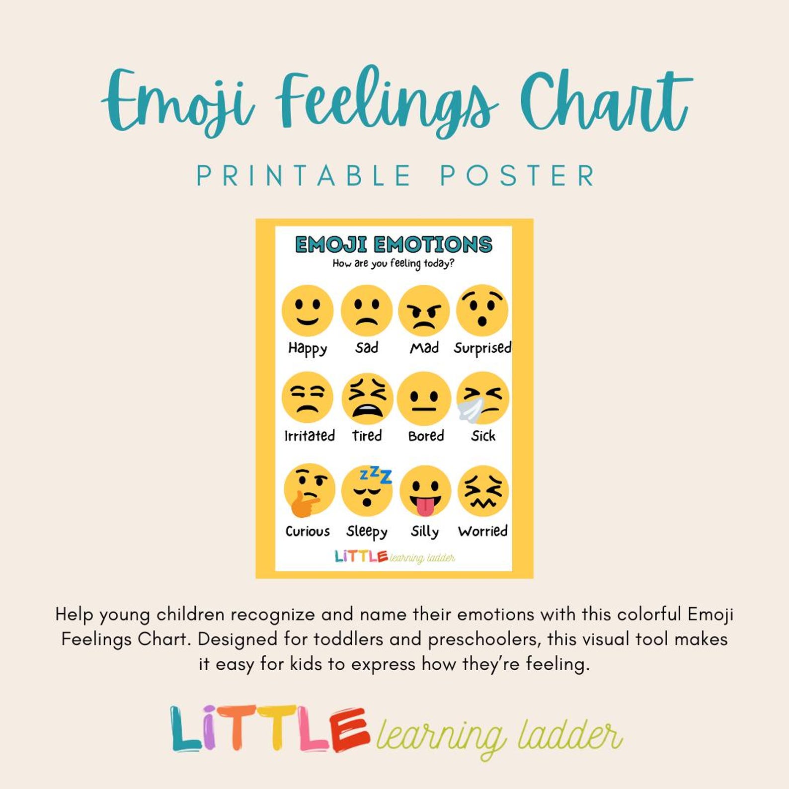 Emoji Feelings Chart for Kids | Printable Emotions Poster | Preschool ...
