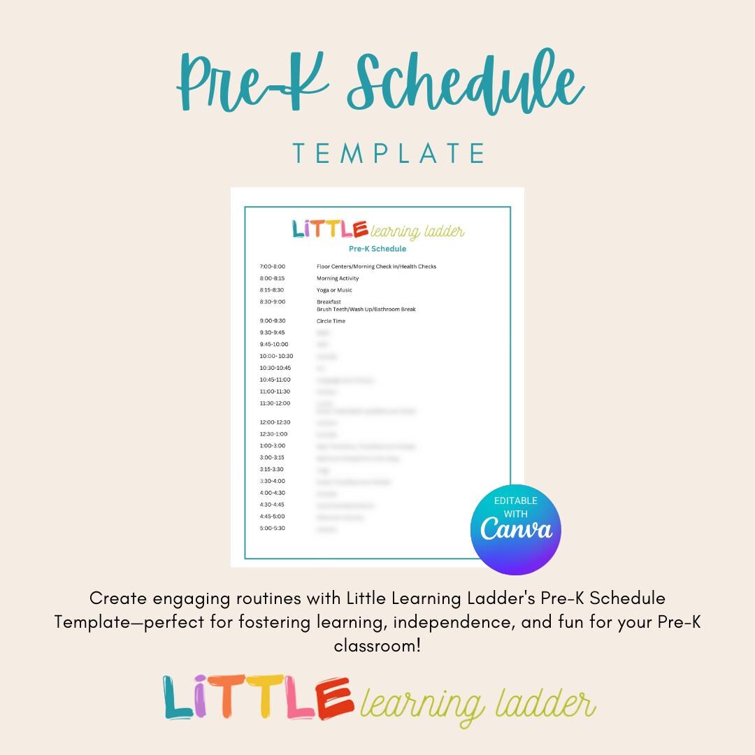 Customizable Pre-k Schedule Template | Editable in Canva | Daily ...