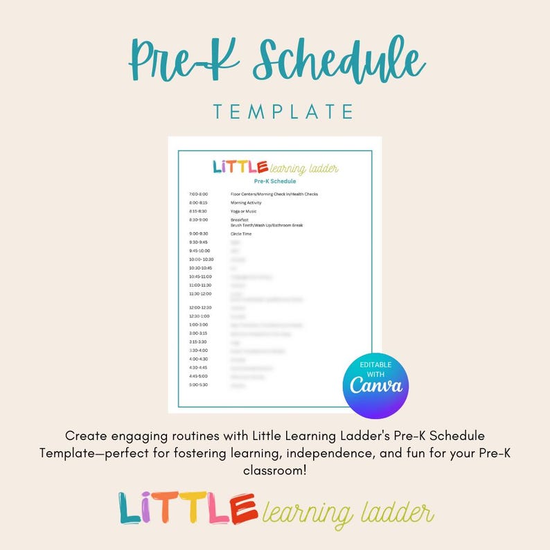 Customizable Pre-k Schedule Template | Editable in Canva | Daily ...