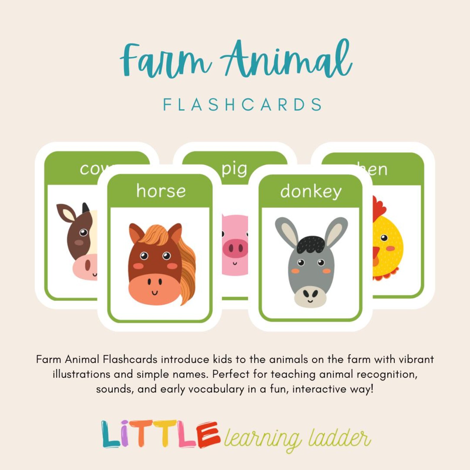 Farm Animal Flashcards Printable | Toddler and Preschool Learning Cards ...