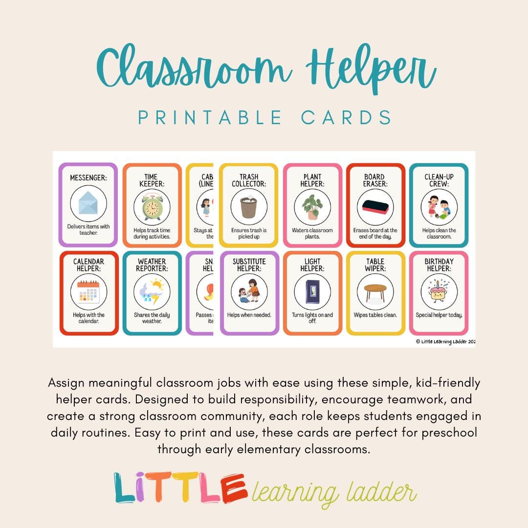 Classroom Helper Cards Printable | Preschool Job Chart | Classroom Jobs ...