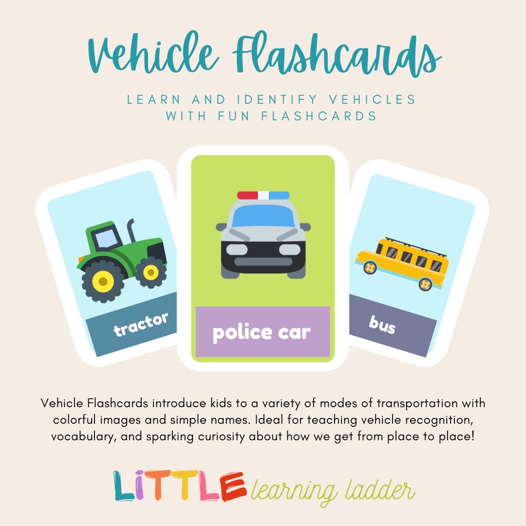 Vehicle Flashcards Printable | Transportation Learning Cards for ...