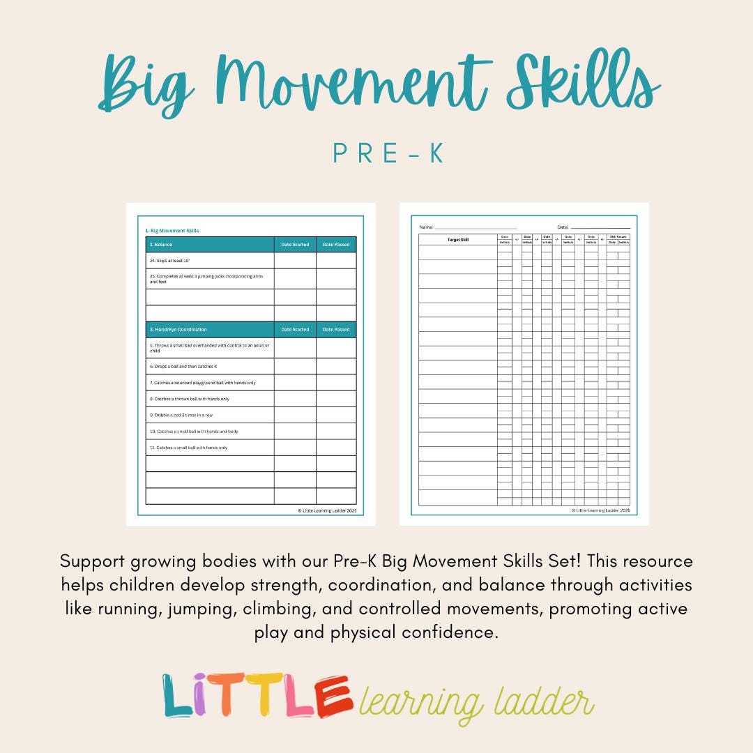 Pre-k Big Movement Skills Printable | Gross Motor Activities for Pre-k ...