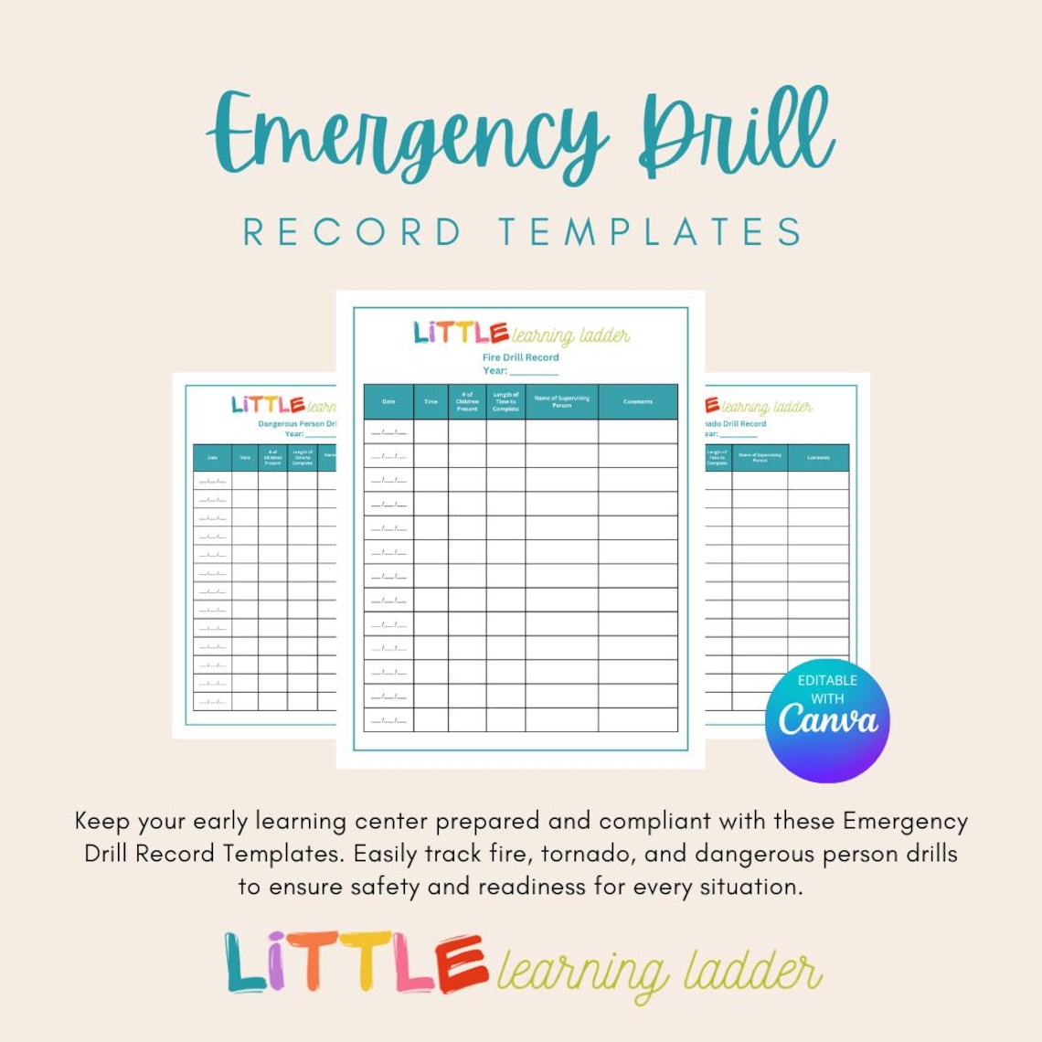 Emergency Drill Record Templates | Editable in Canva | Fire, Tornado ...