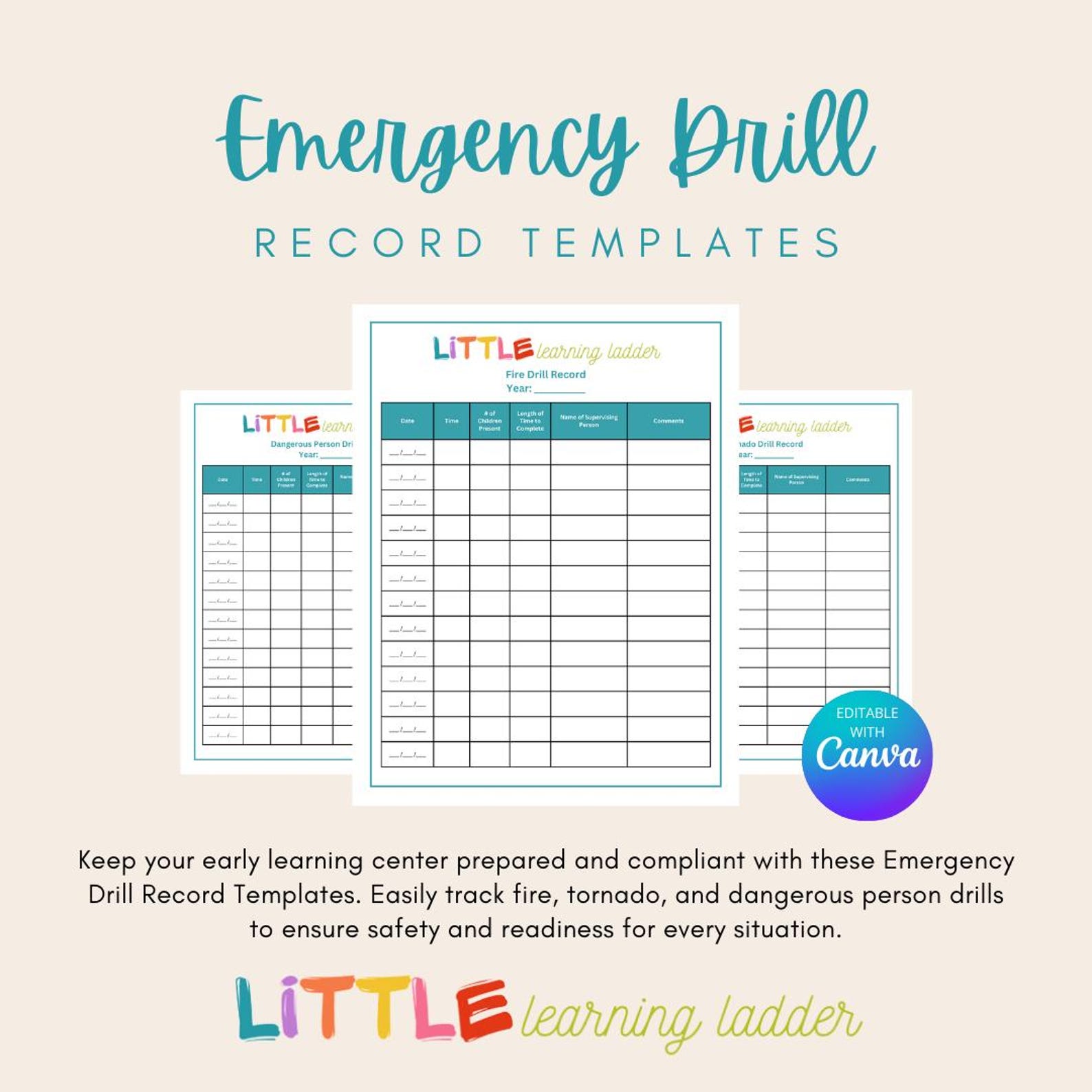 Emergency Drill Record Templates | Editable in Canva | Fire, Tornado ...