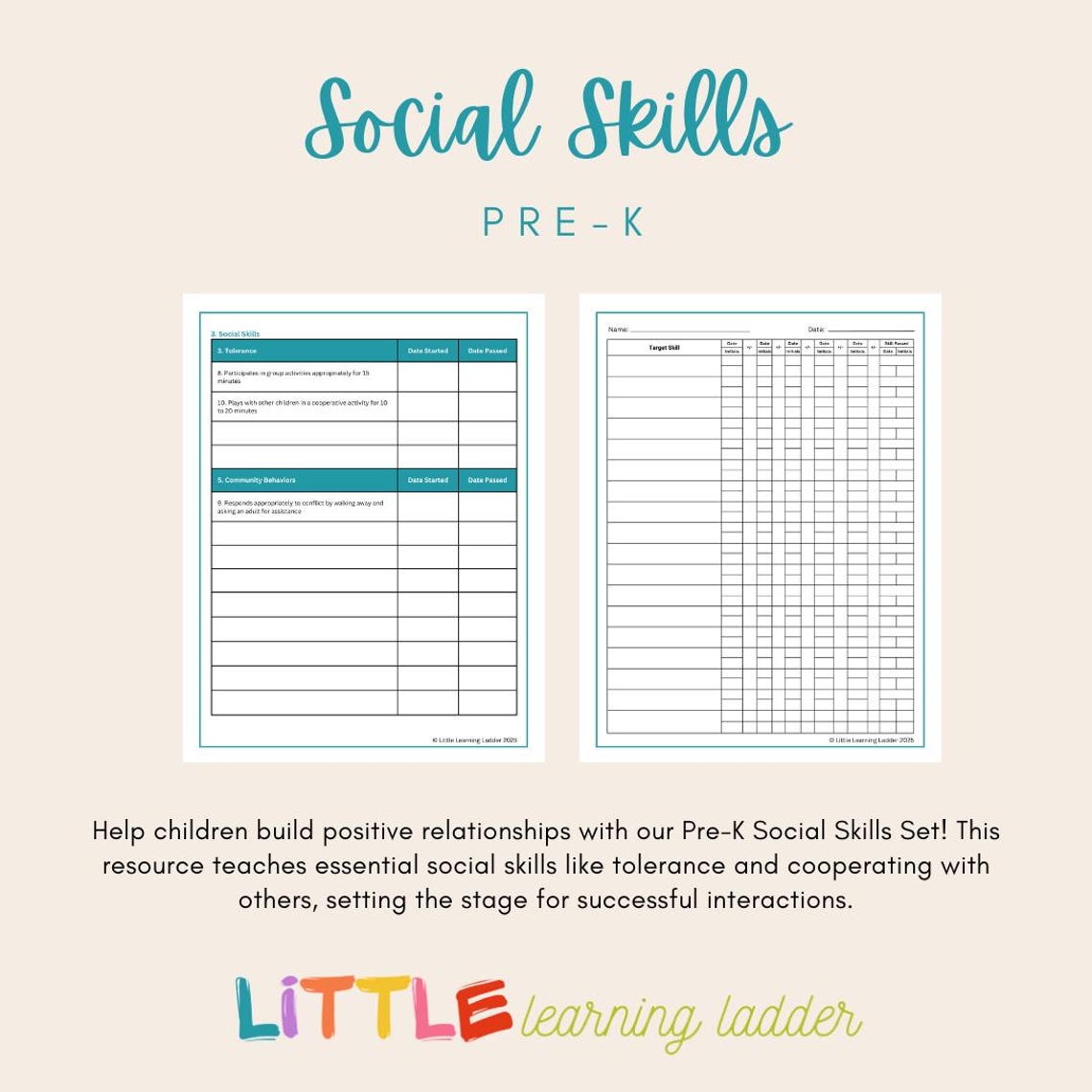 Pre-k Social Skills Printable | Social Development for Pre-k | Instant ...