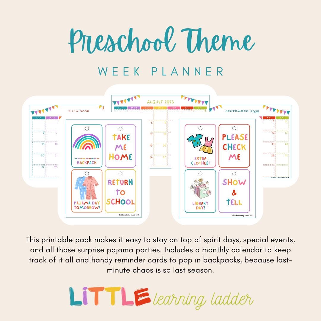 Preschool Theme Week Planner Printable | Calendar & Reminder Cards ...