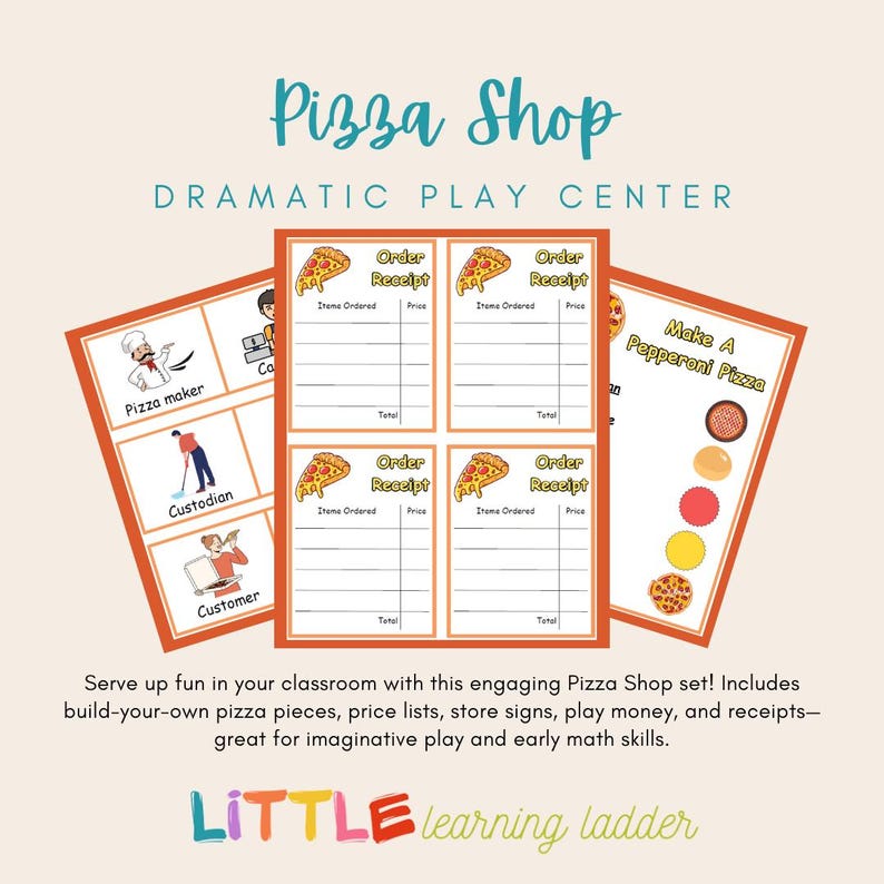 Pizza Shop Dramatic Play Printable | Pretend Play Restaurant Set for ...