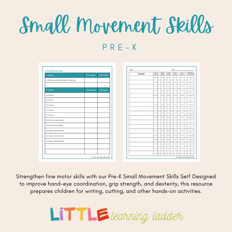Pre-k Small Movement Skills | Instant Download | Printable - Etsy
