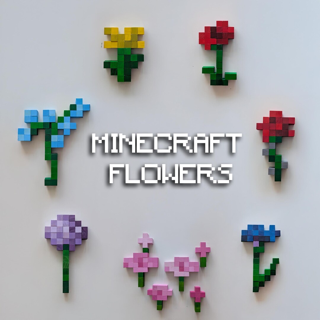 Minecraft Flowers Collection – Handmade Wooden Pixel Art Flowers – Rose ...