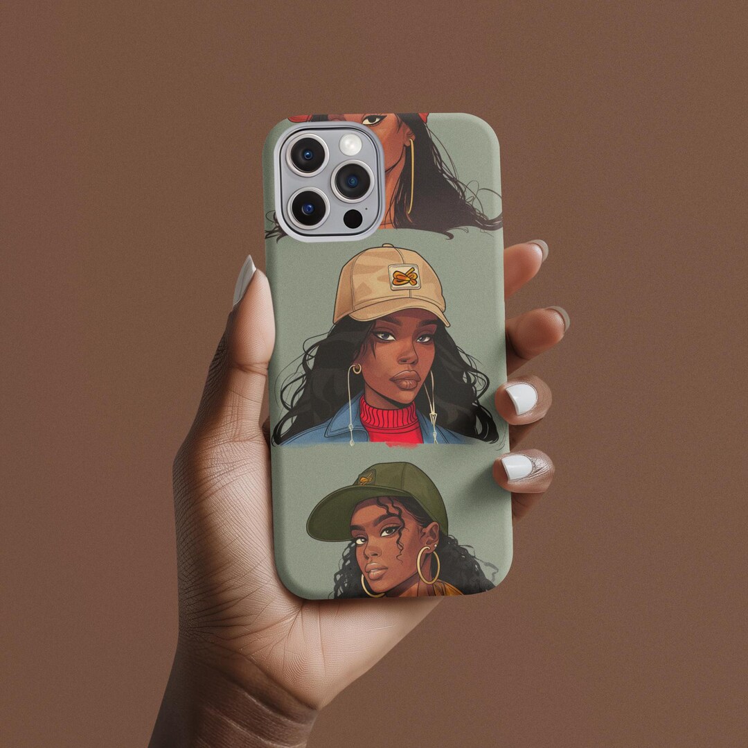 Young Black Women Wearing Baseball Hat Case, Black Women Phone Case ...
