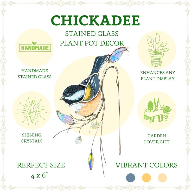 Stained Glass Chickadee Plant Stake – Handmade Crystal Suncatcher - Etsy