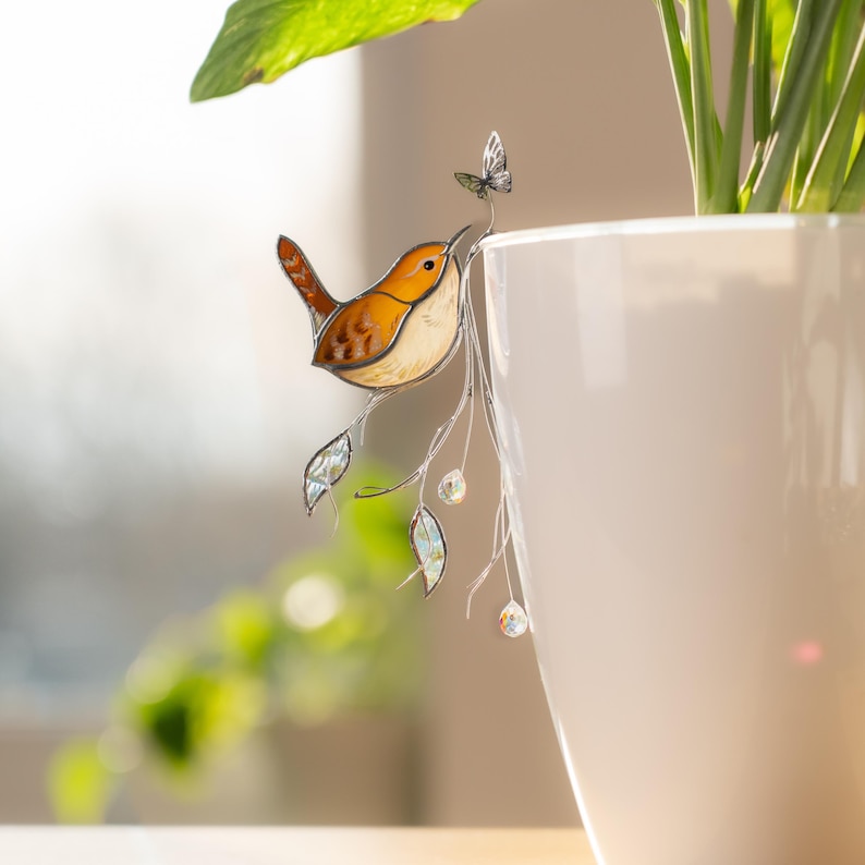 Carolina Wren Crystal Suncatcher - Gifts for Mother in Law - Bird Plant ...