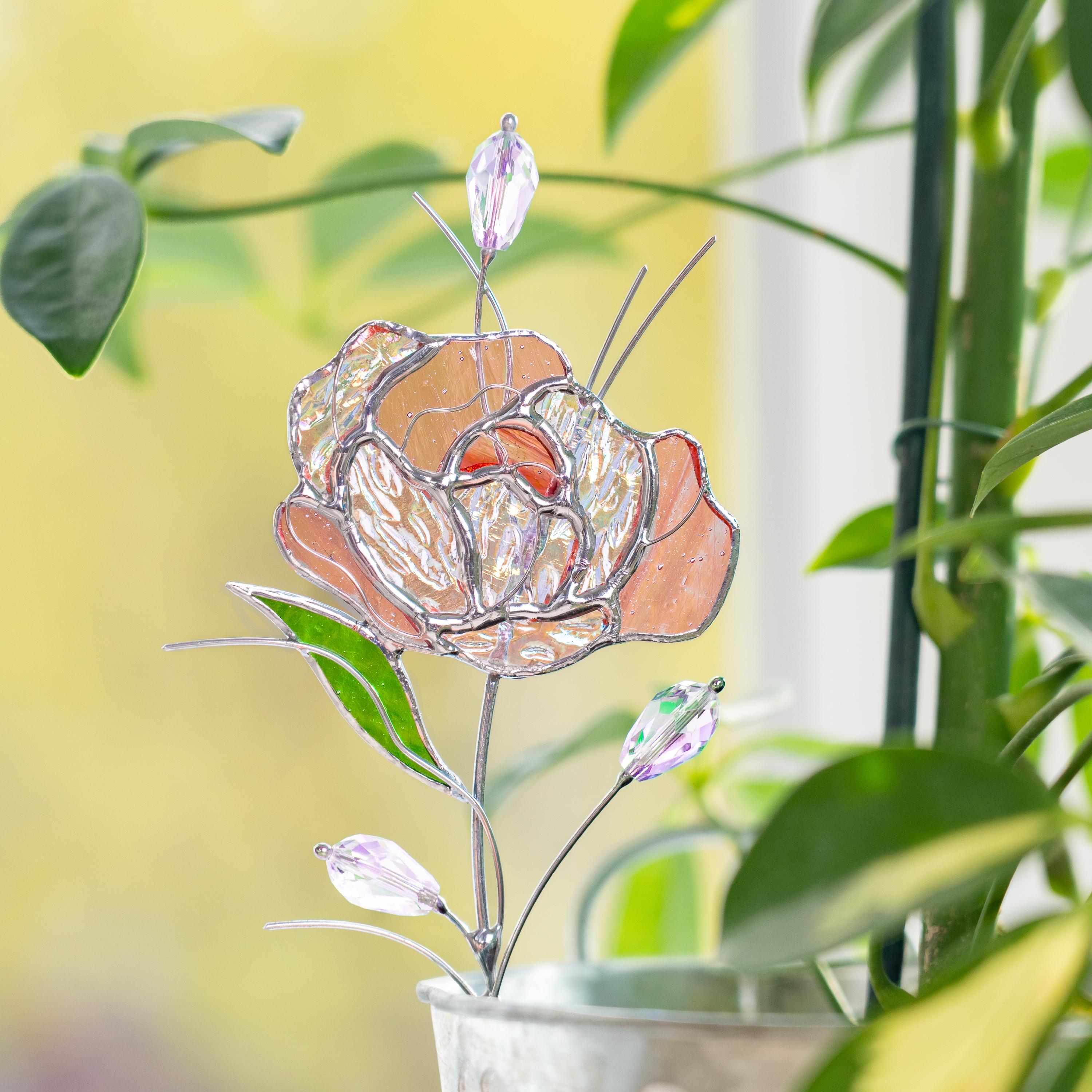 Peony Plant Stakes Crystal Suncatcher Stained Glass Window Hangings ...