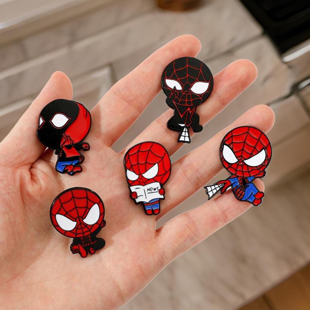 Spider-man Enamel Pin Set – 5 Handmade Marvel Lapel Pins, Superhero ...