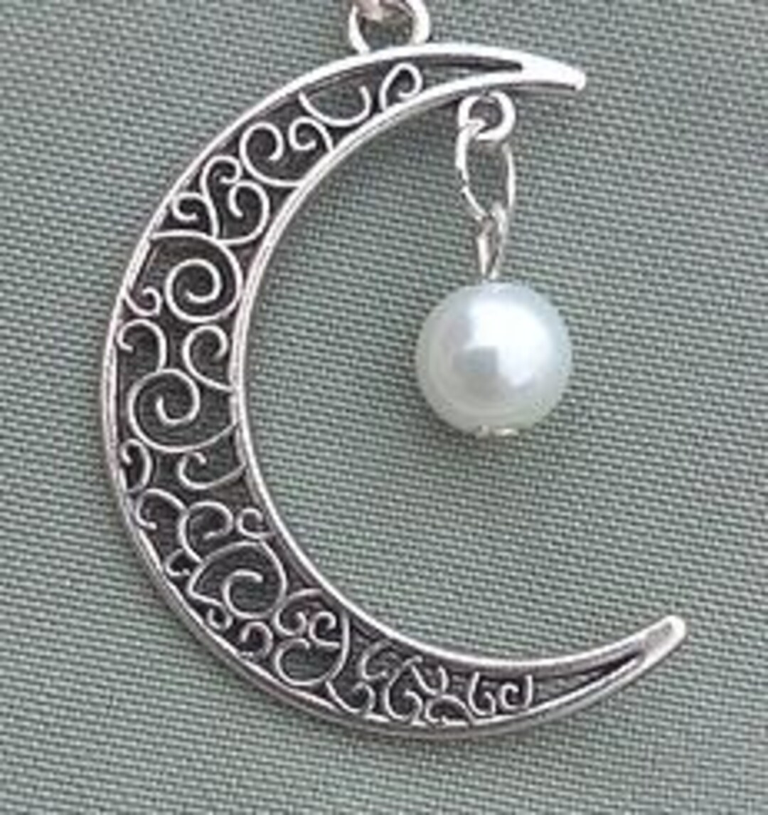 Filigree Moon With Ivory Pearl Pendant With Silver Plated Chain - Etsy