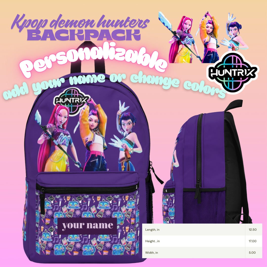 HUNTRIX K-pop Girl Group Backpack – Personalized Purple School Bag ...