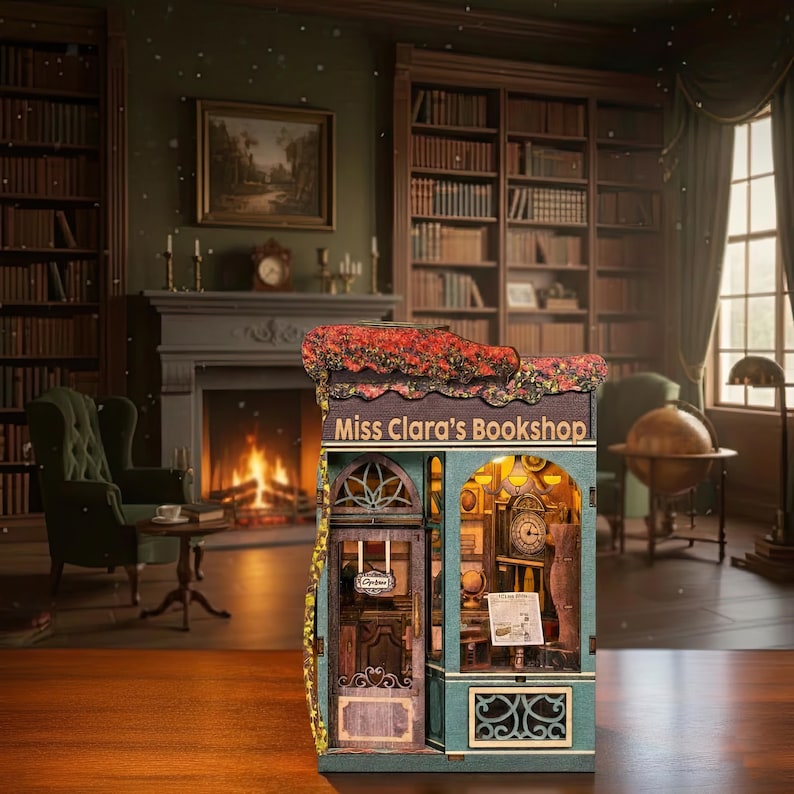 Personalized Book Nook Kit, DIY Wooden Old Library Bookstore With LED ...