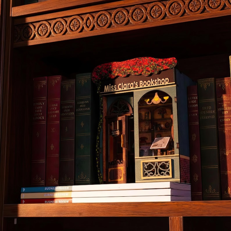 Personalized Book Nook Kit, DIY Wooden Old Library Bookstore With LED ...