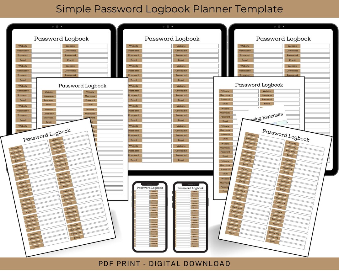 Printable Password Logbook: Secure Account Tracker (digital Download ...