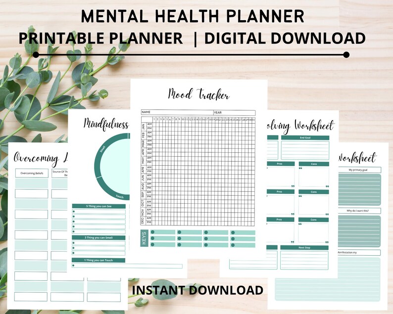 Printable Mental Health Planner: Self-care Journal & Mood Tracker ...
