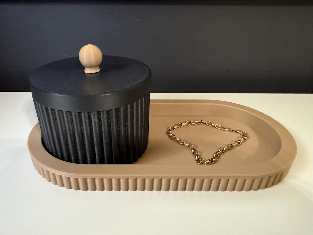Modern Fluted Lidded Canister & Tray Set | Jewelry or Desk Organizer - Etsy