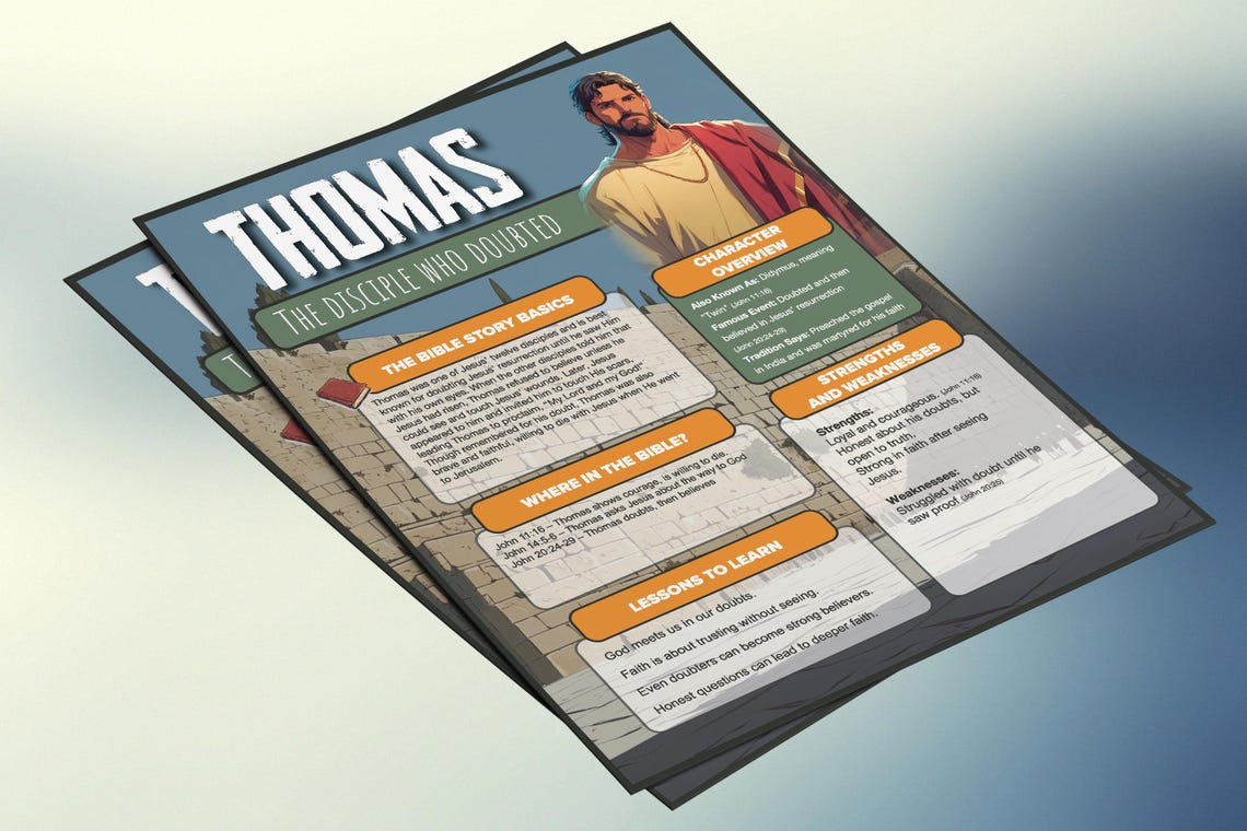 Thomas - the Disciple Who Doubted | Kids Bible Fact Sheet and Study ...